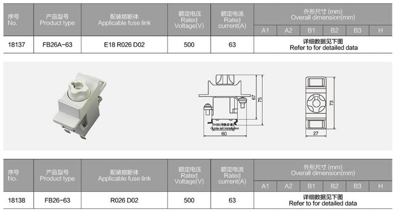 D02 Ceramic Fuse Holder 63A 3 Pole - Yueqing Aidun Electric Co.,Ltd.